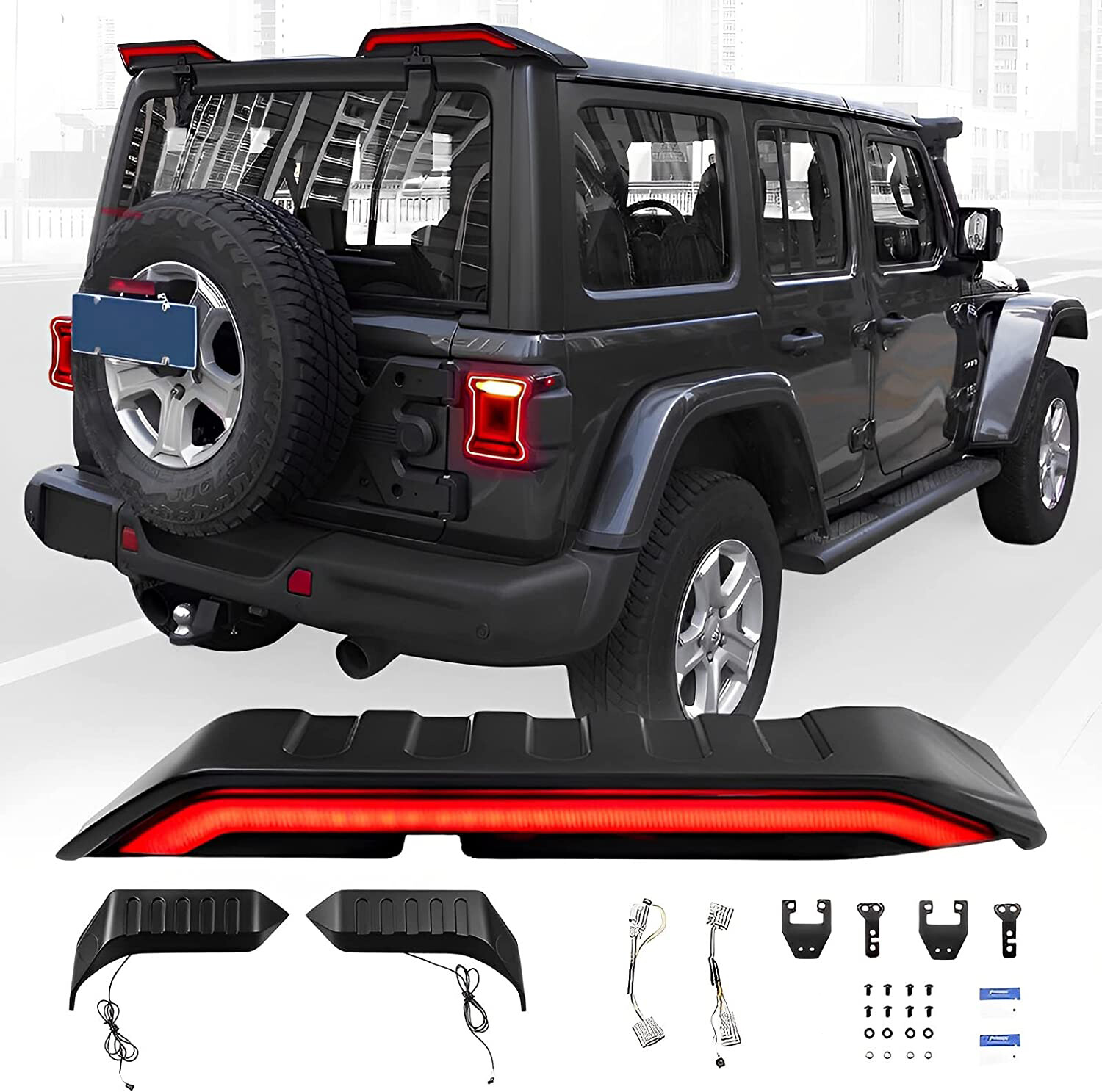 For Jeep Wrangler JK JL 2007-2017 Rear Roof Spoiler Wing W/ Tail LED ...