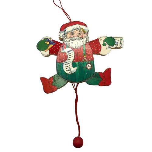Vintage Wooden Pull String Santa Ornament Midwest Importers Jointed 4.5 ...