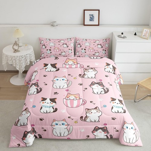 Toddler Cat Comforter Set for Kids Boys Girls Cats Print Comforter Full ...