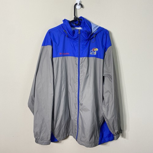 Columbia XXL Kansas Jayhawks Windbreaker Jacket Gray Blue Hooded KU | eBay