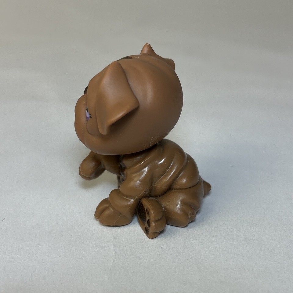 Littlest Pet Shop LPS #881 Brown Bulldog Puppy Dog Purple Teardrop Eyes ...