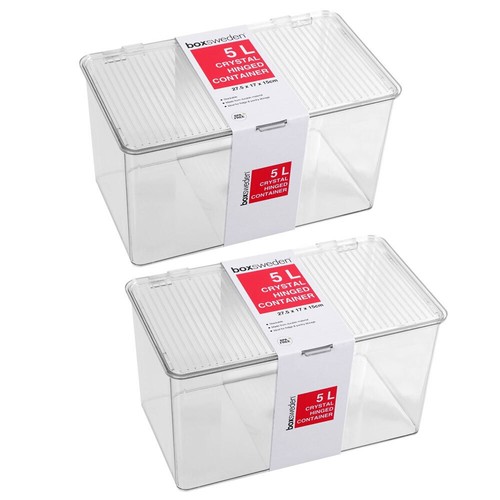 2x Box Sweden Crystal 5L Container w/ Hinged Lid 27.5cm Storage Home ...