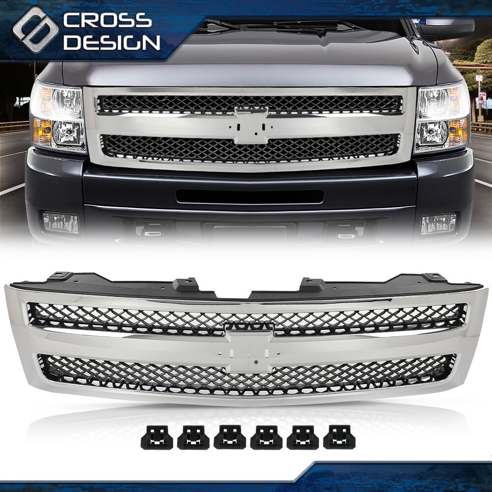 Fit For 2007-2013 Chevy Silverado 1500 Grille Grill Chrome Shell w ...