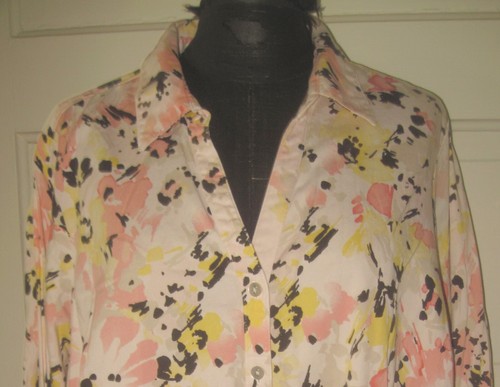 212 COLLECTION 3/4 Sleeve Button Up Pink Floral Shirt Top Blouse 2X ...