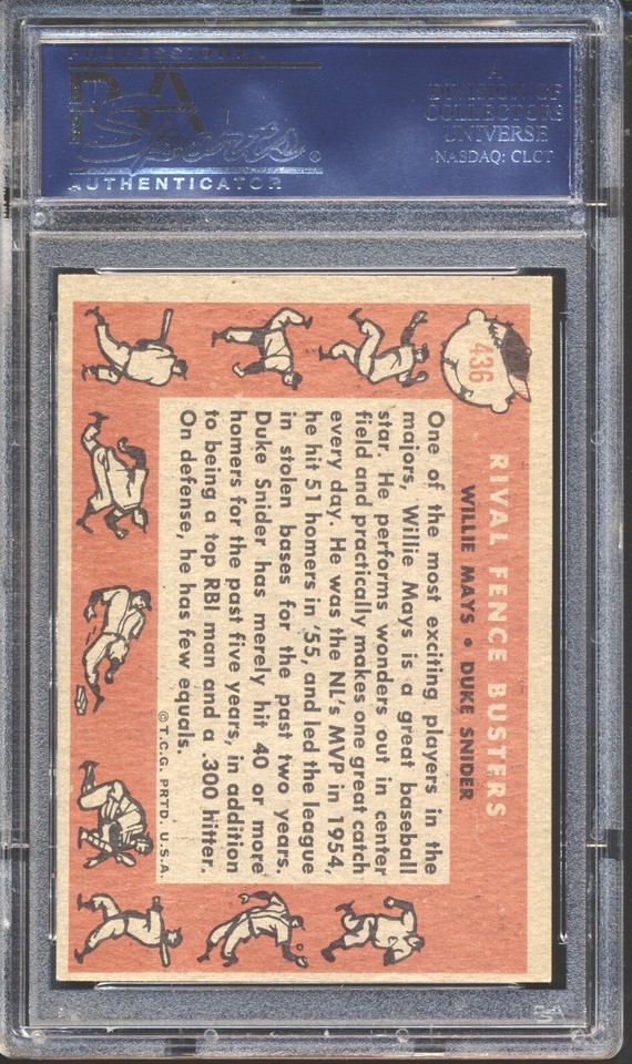 1958 Topps Baseball Rival Fence Busters WILLIE MAYS / DUKE SNIDER #436 ...