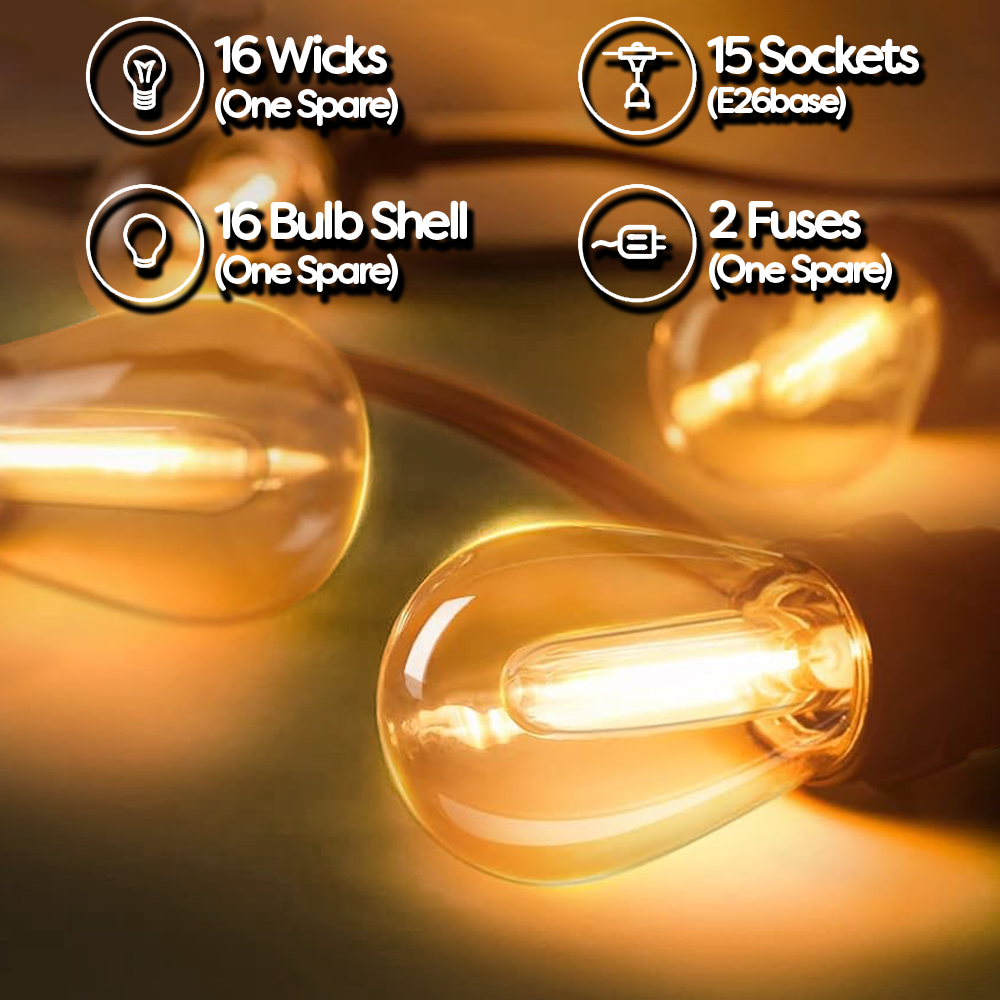 50FT LED Outdoor String Lights w/ Edison Shatterproof Bulbs ...