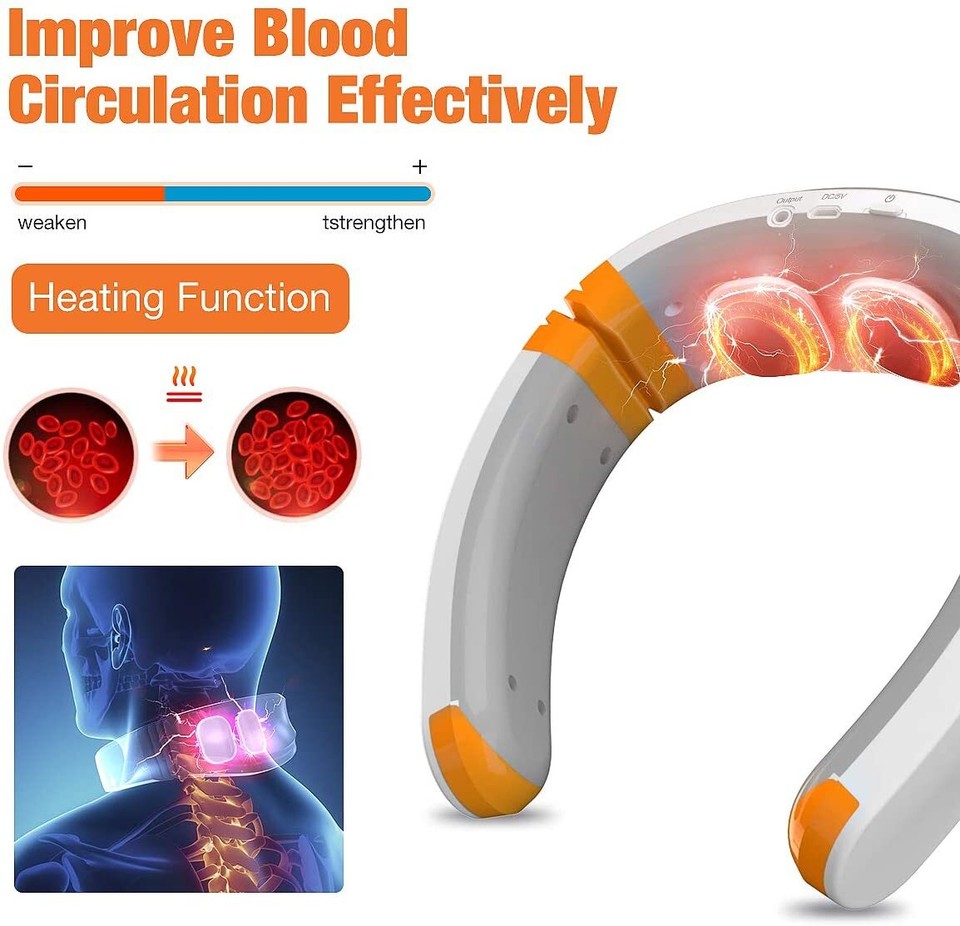 Neck Massager with Heat TENS Unit Electronic Pulse Cervical Pain Relief ...