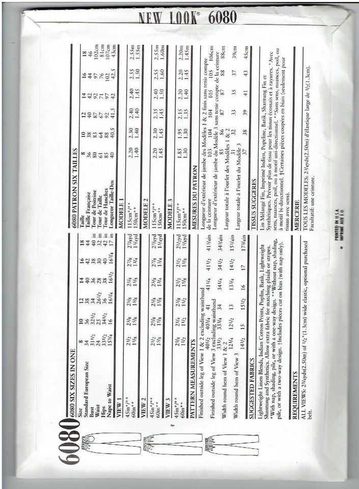 New Look Sewing Pattern 6080 Women's pants slacks Uncut NEW SIzes 8-18 ...