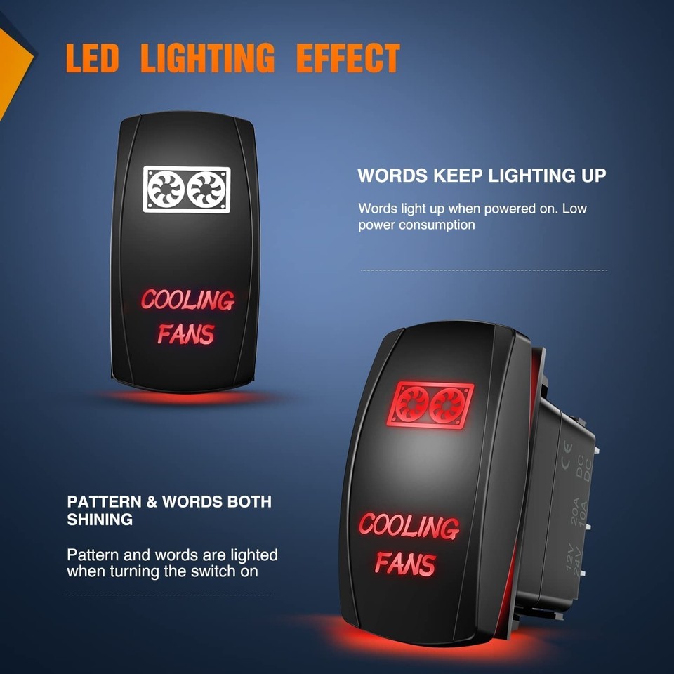 Nilight COOLING FANS Rocker Switch 5Pin Laser On Off SPST switches Red ...