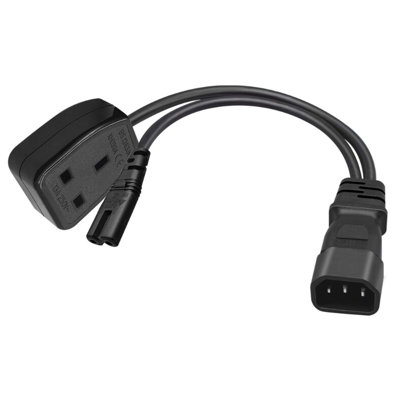 1PC Single C14 to C7 + UK Short Type Splitter Adapter Cable Cord 32cm ...