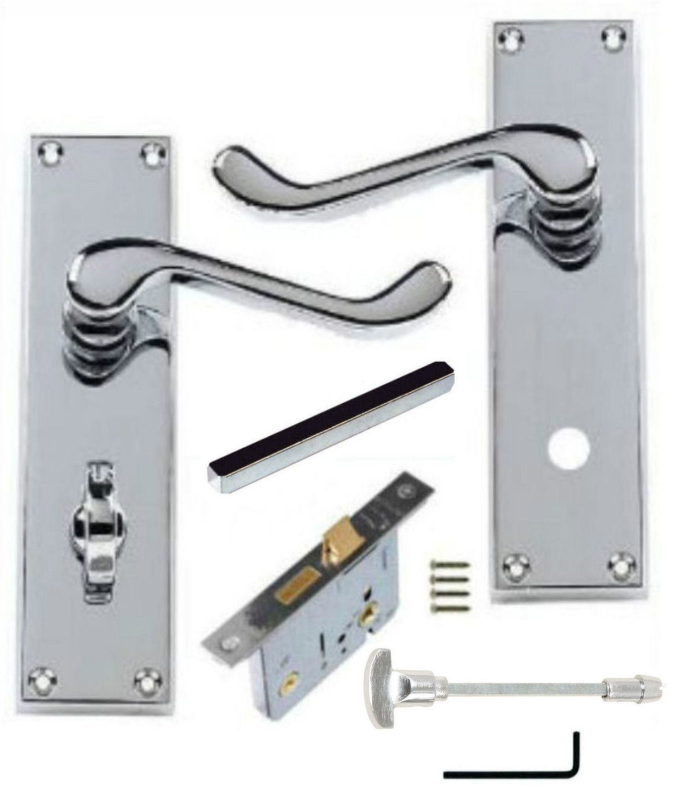 Bathroom Lever Victorian Door Handles Polished Chrome Scroll WC Toilet ...