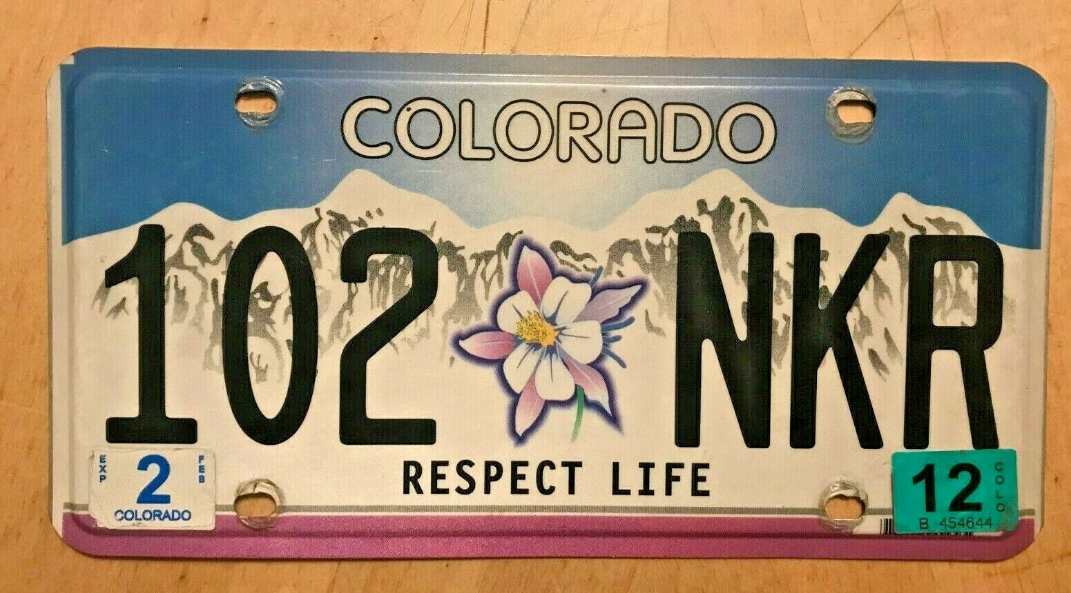 COLORADO RESPECT LIFE PASSENGER AUTO LICENSE PLATE " 102 NKR ...
