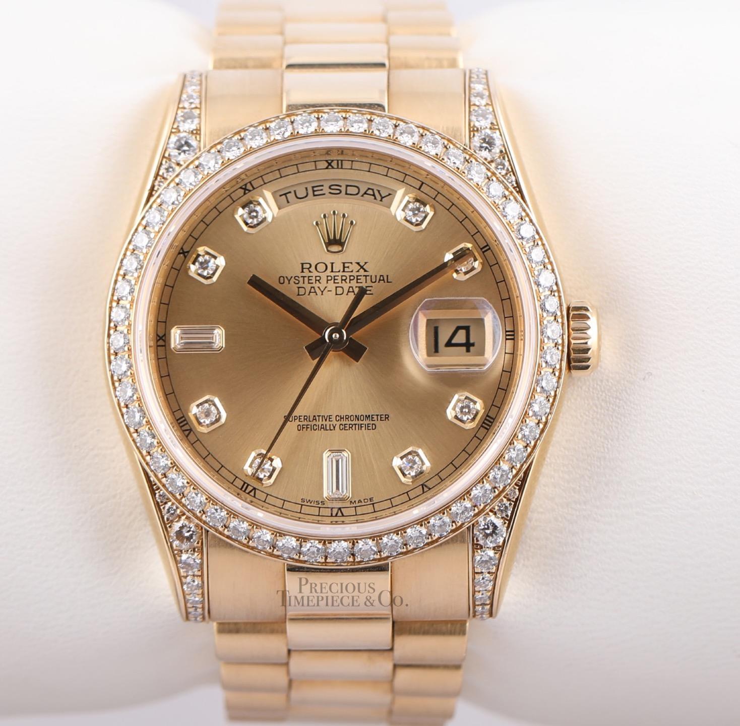Rolex Day-Date 18k Gold 118388 Factory Diamonds Champagne Dial 36mm ...