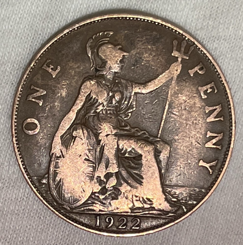 1922 England UK Great Britain British One 1 Penny King George V Coin ...