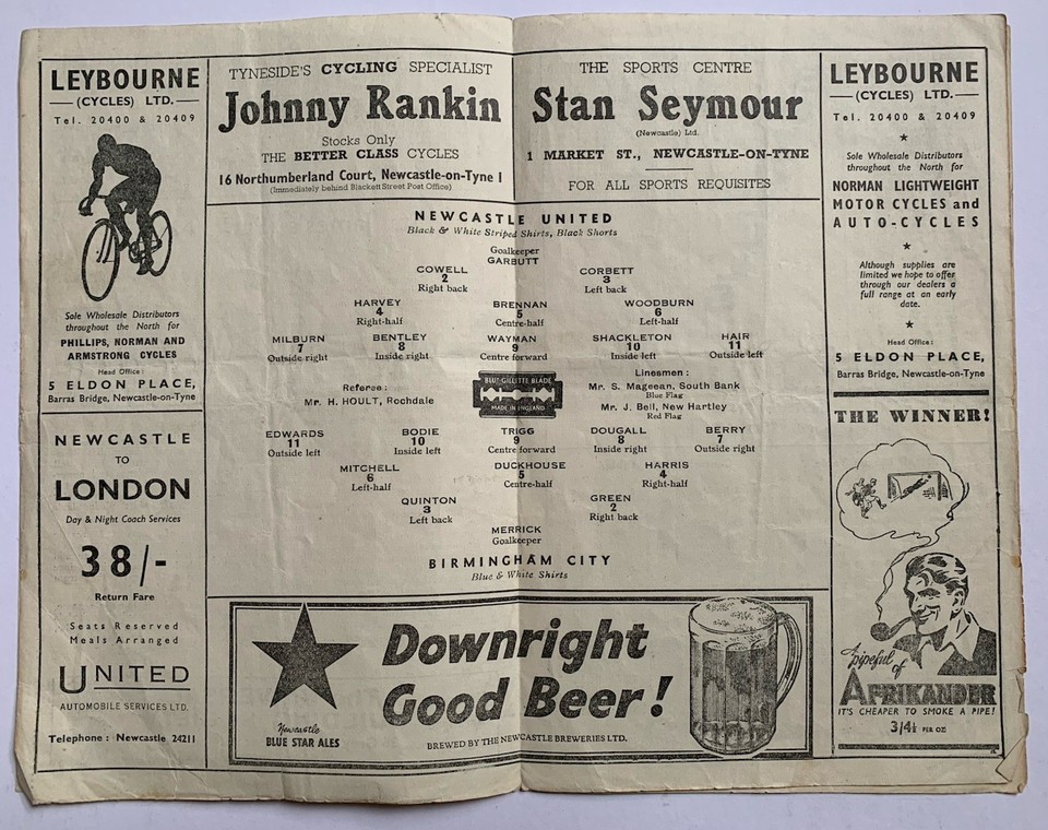 Newcastle United v Birmingham City 17th September 1947 | eBay UK