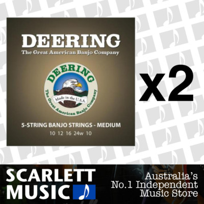 2x Deering 5-String Banjo Strings Set Medium Gauge 10 - 24w made in USA ...