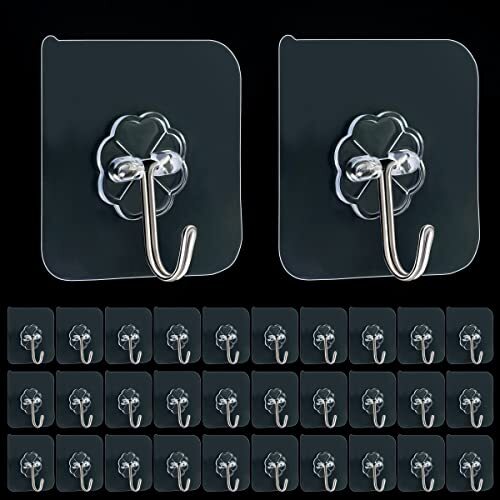 Adhesive Hooks 32 Pack 33lbmax Sticky Hooks Transparent Reusable ...