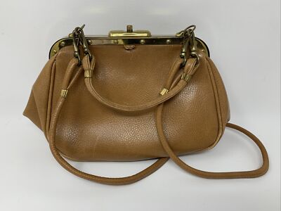 ROGER VAN S Brown Leather Purse VTG Gold Hardware Tan Handbag Shoulder ...