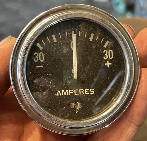 VINTAGE Curved Glass Stewart Warner Wings Amperes Ammeter Gauge Hot Rod ...