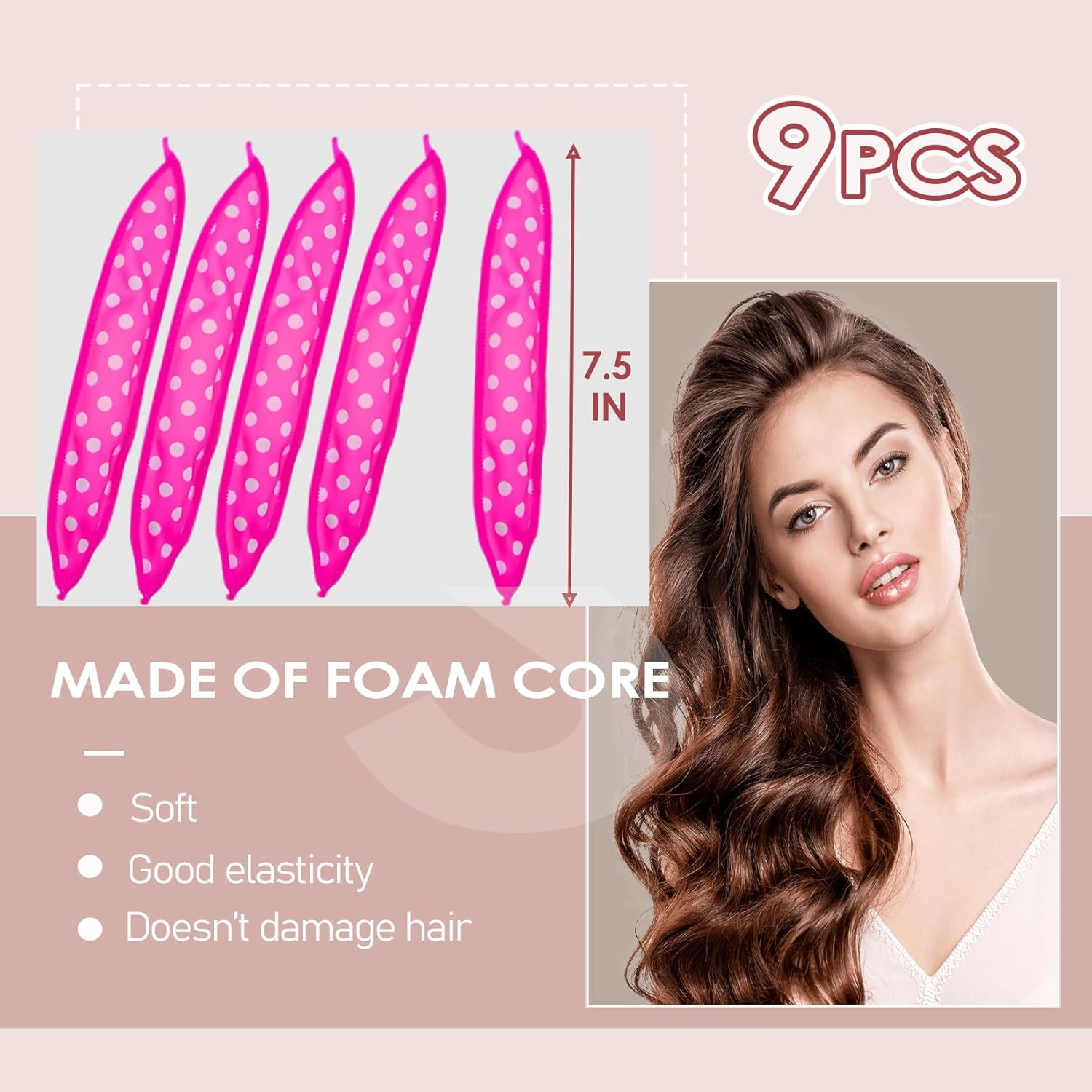9PCS Satin Sponge Curlers - Soft Sleep in Hair Rollers, No Heat ...