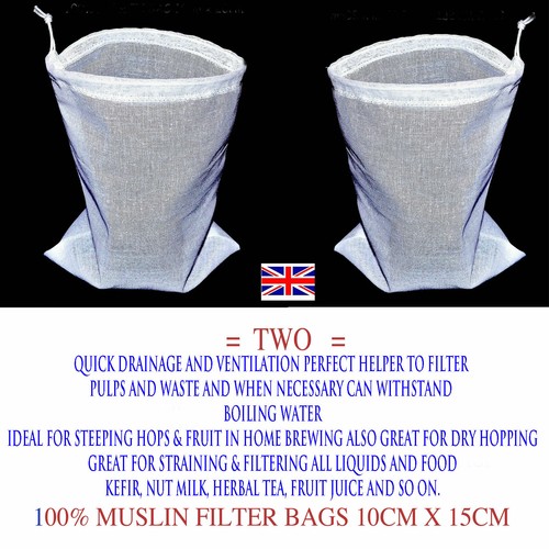 100% MUSLIN TWO SMALLER FILTER BAGS - KEFIR - NUT MILK -10CM X 15CM = £ ...