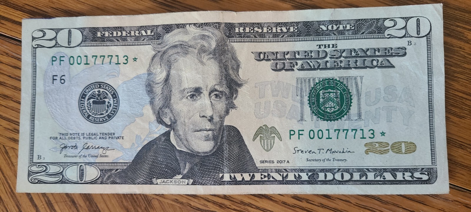 $20 Star Note. Has 2 doubles & A triple with the year 1777. Depicting ...