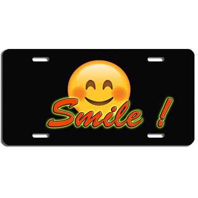 Smile emoji aluminum license plate car truck SUV tag black | eBay