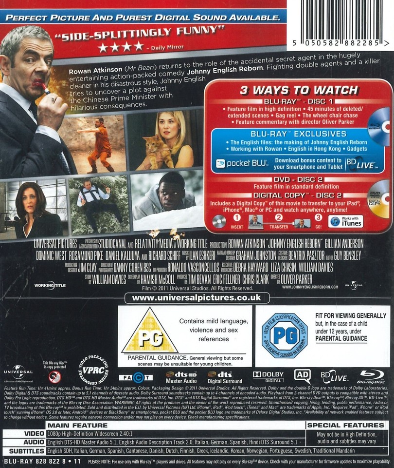 Johnny English Reborn (2011) Blu-ray, Triple Play, Rowan Atkinson ...