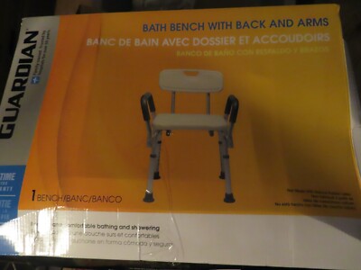 Guardian Bath Bench With Back & Arm Supports, White, Supports 350 Lbs ...