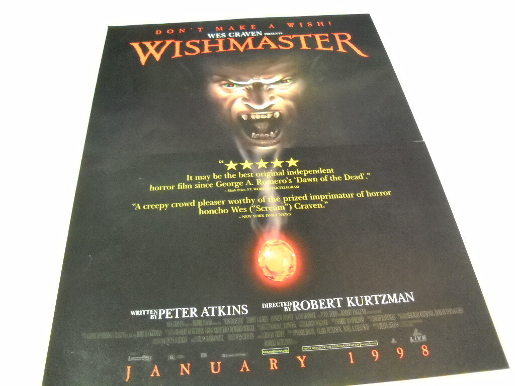 WISHMASTER Wes Craven DON'T MAKE A WISH 1997 horror movie 2-pc. PROMO ...