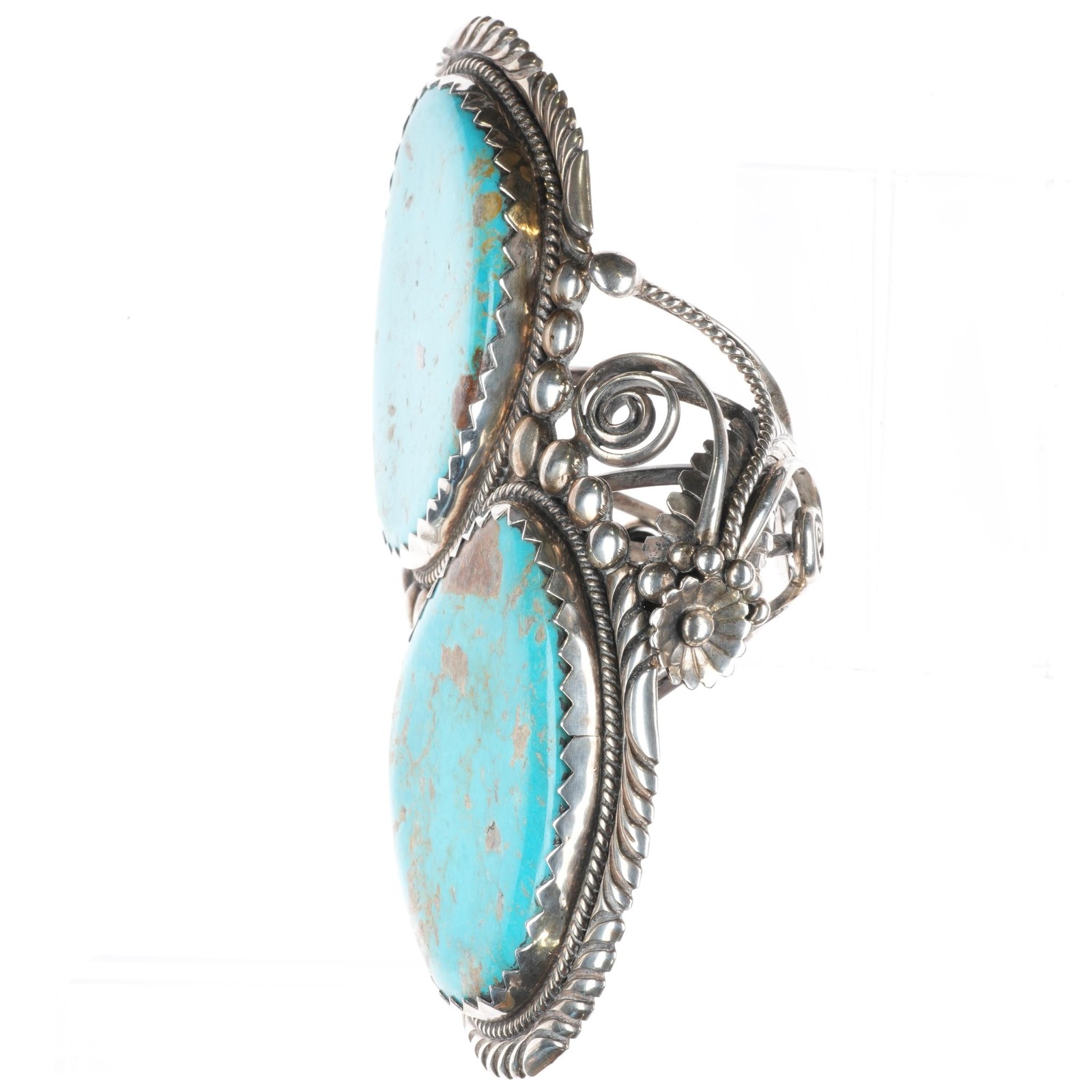 6.75" Vintage Huge Stover Paul Navajo sterling silver turquoise cuff ...