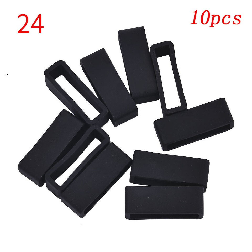 10x Black PVC Rubber Watch Strap Band Keeper Holder Hoop Loop Rings ...