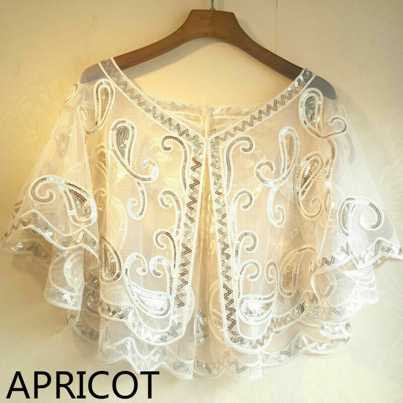 Lady Sequin Mesh Cape Bolero Shawl Wrap Wedding Bride Glitter Banquet ...
