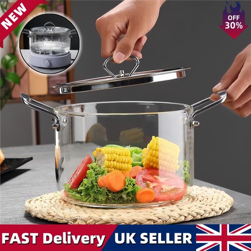4.5L Glass Cooking Pot Sauce Pan with Lid Cover Simmer Pot with Handles ...