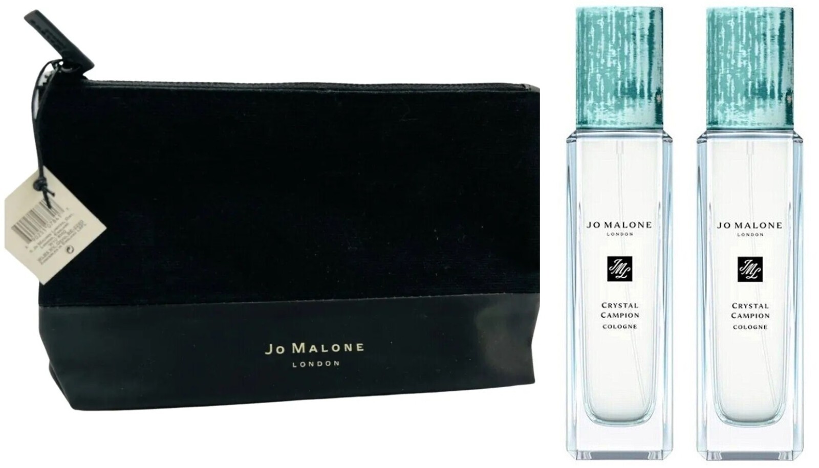 3 PC Jo Malone London CRYSTAL CAMPION Cologne Spray 1 oz X 2 with Pouch ...