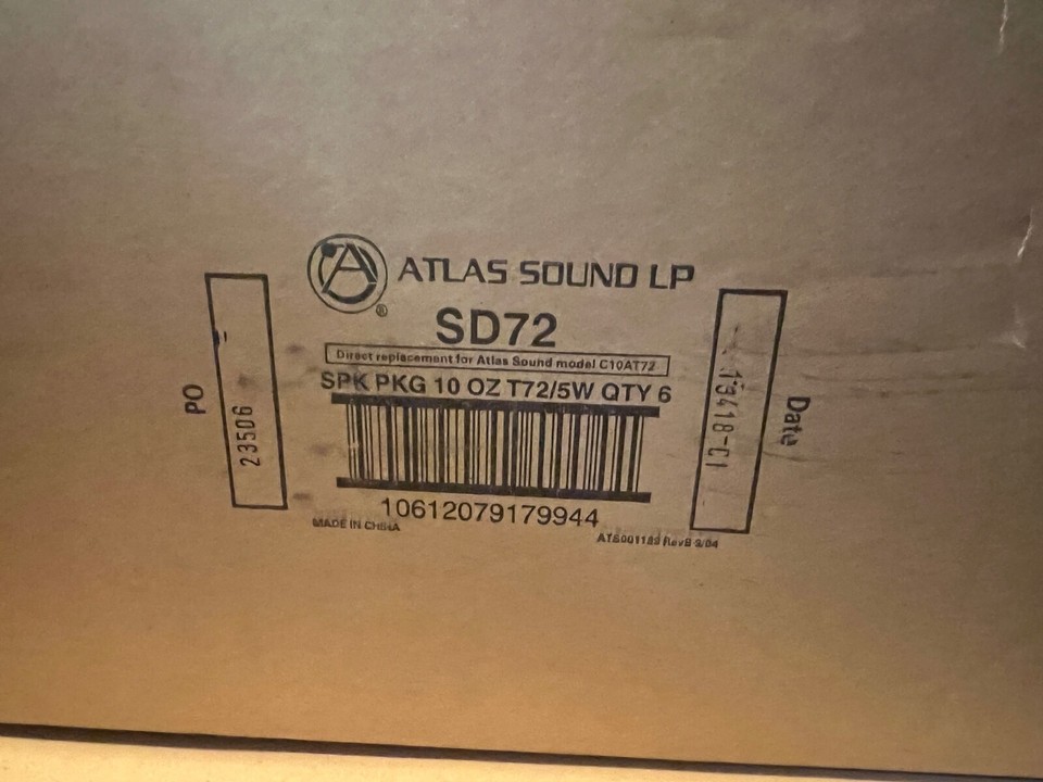 Atlas Sound LP SD72 In Ceiling Speaker Black 8" Interior Speaker New in ...