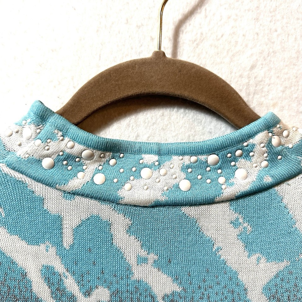 MING WANG A Small Blue Gray Abstract Long Studded Tunic Top Luxury | eBay