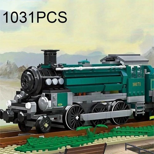 1031PCS Classic Retro Green Steam Train Model Building Blocks | eBay ...