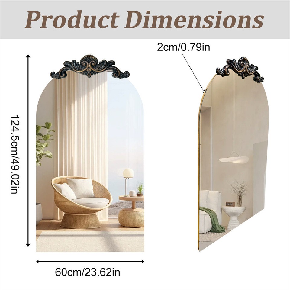 XXL Large Baroque Arched Antique Mirror with 3D Embossed Patterns for ...