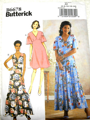 Butterick 6678 V neck Dress Fitted Bust Misses Size 6-14 Sewing Pattern ...