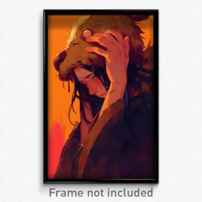 Anime Art Poster - Man Feeling Grief Wearing Strange Animal Hat (Print ...