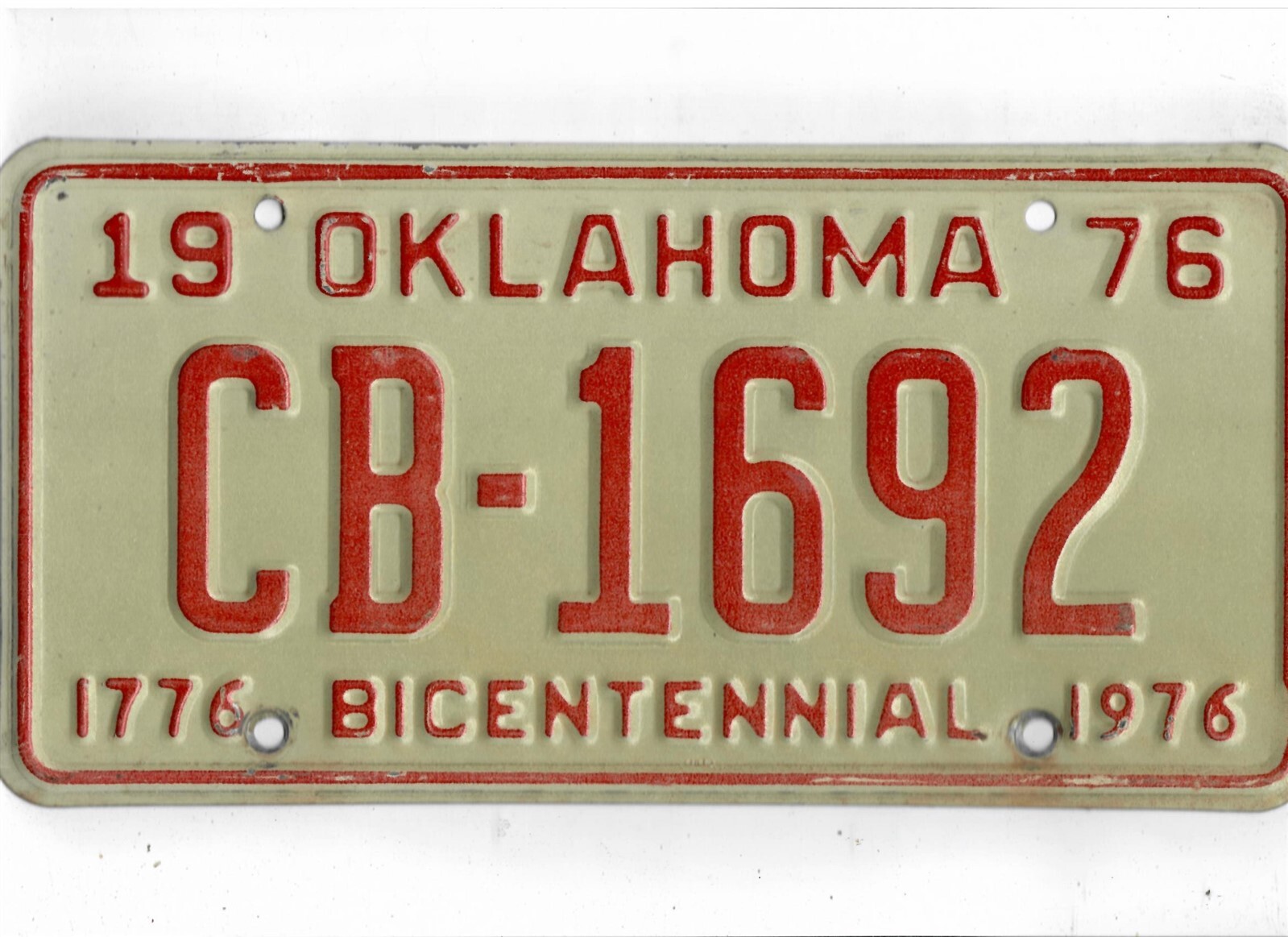 OKLAHOMA passenger 1976 license plate "CB-1692" ***COMANCHE ...