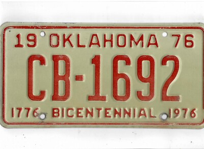 OKLAHOMA passenger 1976 license plate "CB-1692" ***COMANCHE ...