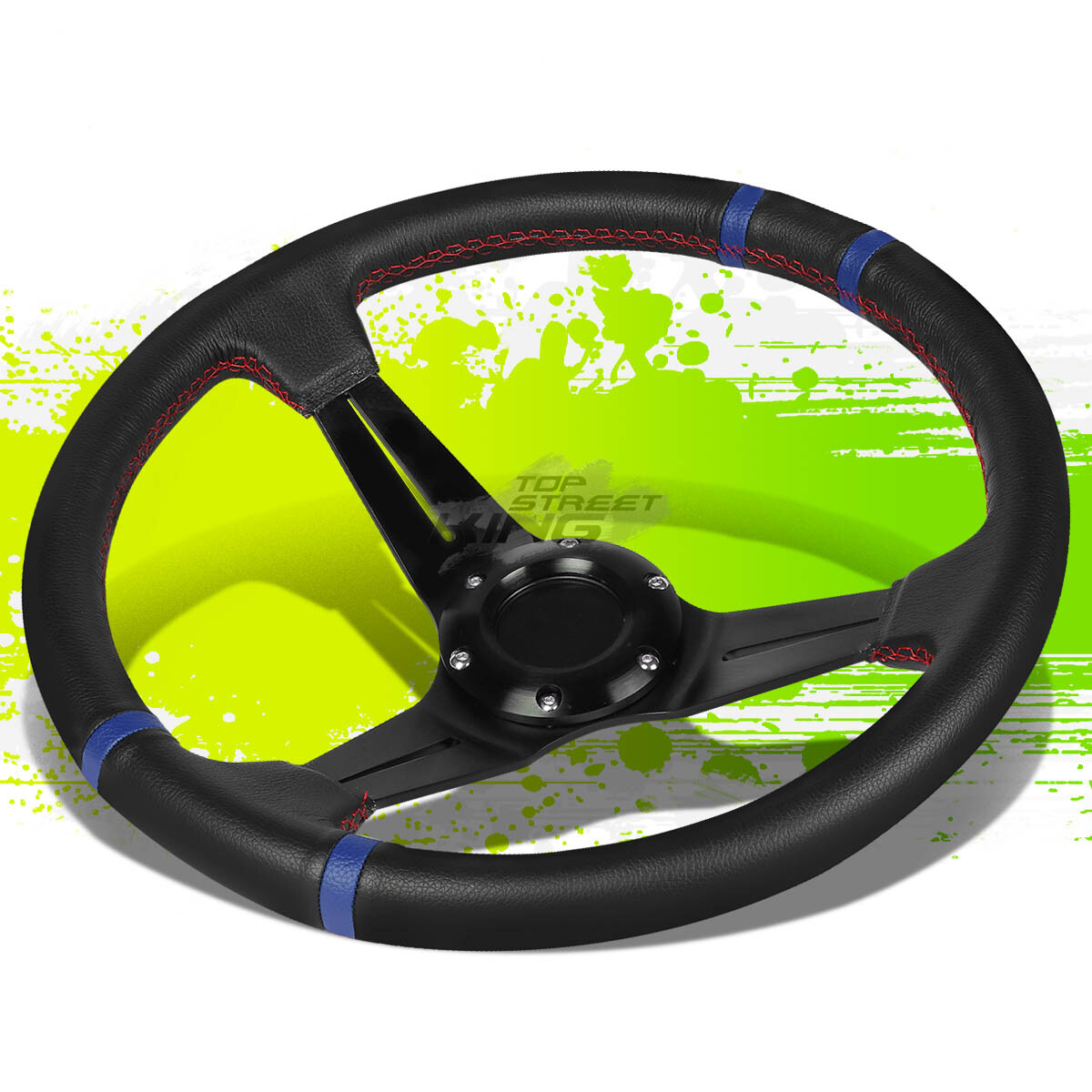 Universal PVC Leather Aluminum 350mm 6-bolt Racing Steering Wheel Blue ...