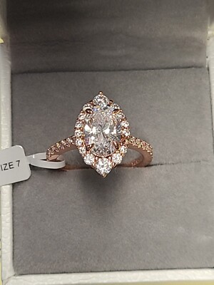 Maxine Pink Simulated Stone Rose Gold Plate Halo Oval Cut Engagement ...