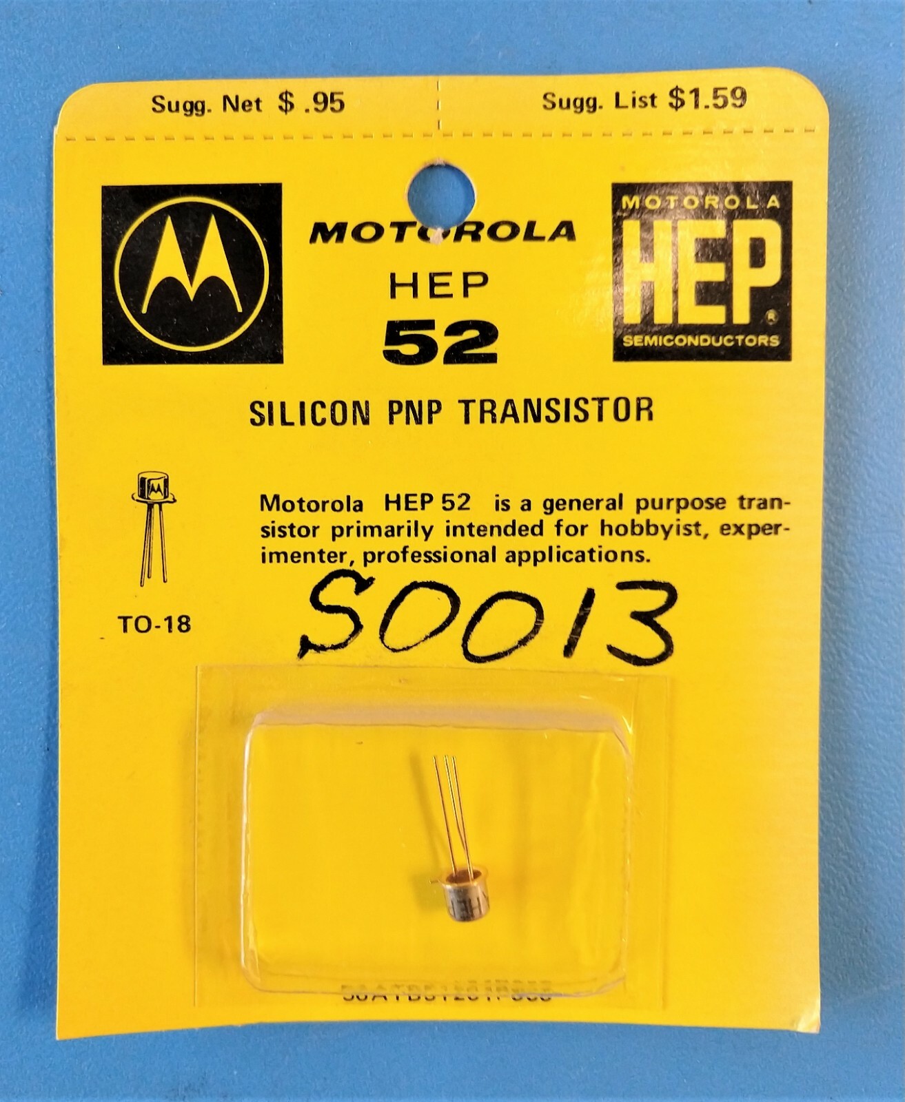 Motorola, HEP Series, S0013, Silicon PNP Transistor, TO-18, HEP 52, 2 ...