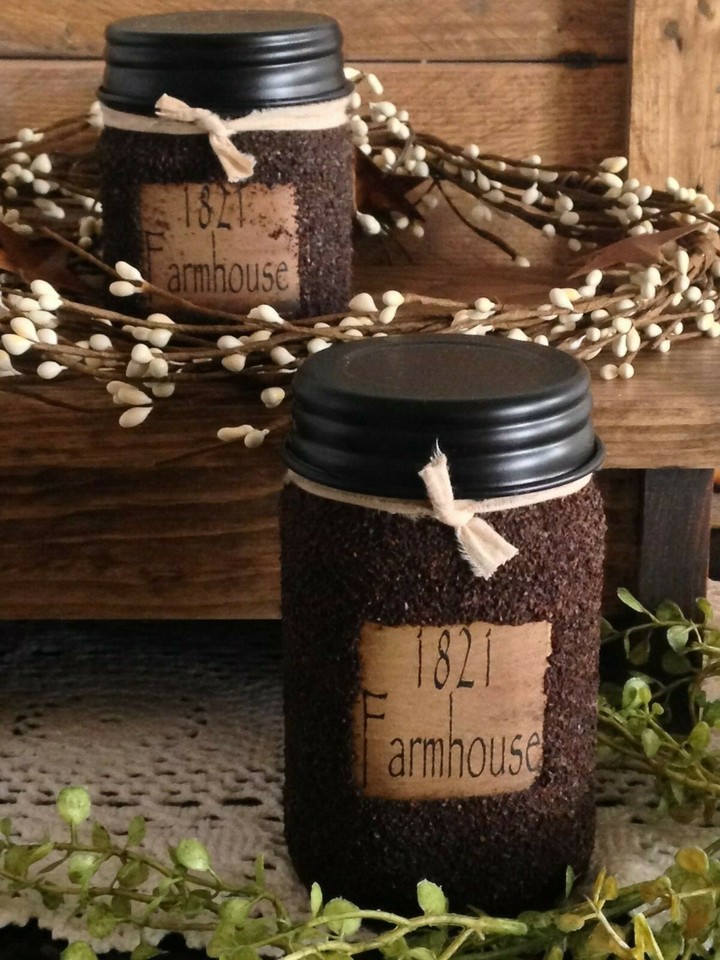 NEW! Primitive Handmade Vintage 1821 FARMHOUSE Pumpkin Maple Mason Jar ...