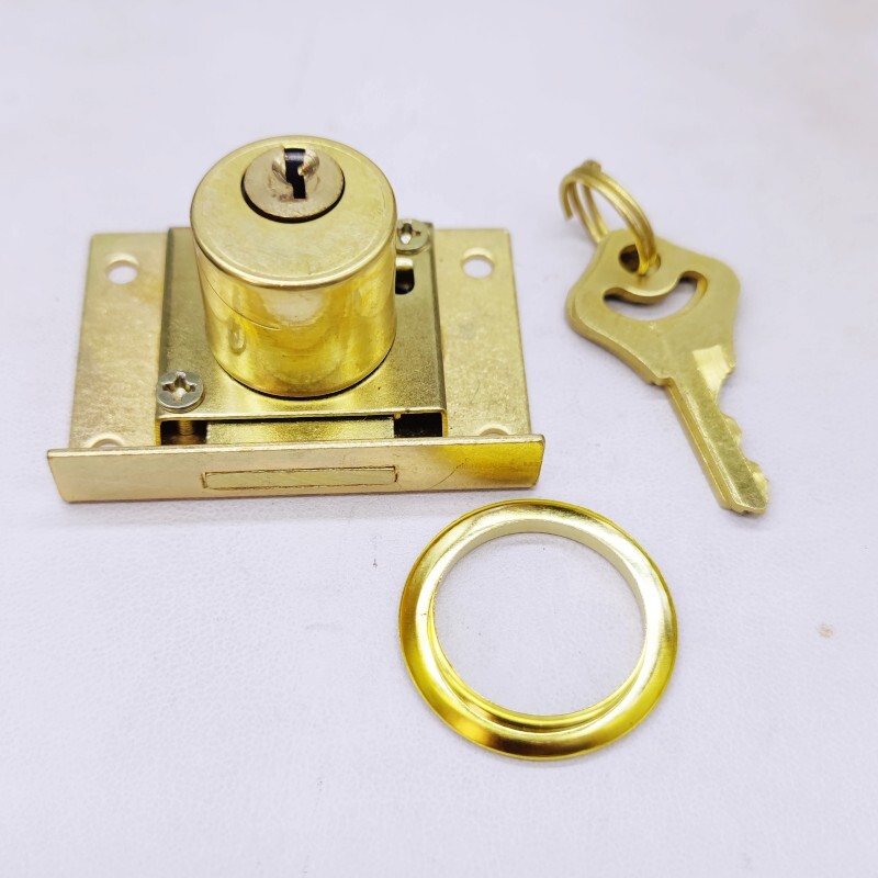 Cylinder Deadbolt Drawer Lock w 2 Keys for Cupboard Gold Tone | eBay