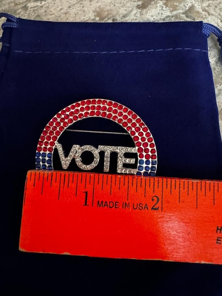 USA Patriotic Red White and Blue Crystal Rhinestone Vote Pin - American ...