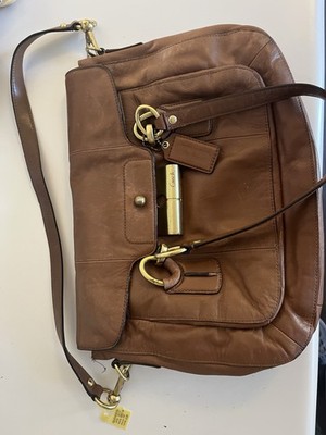Coach Brown Leather Women’s Shoulder Bag Gold Hardware Turn Lock Inner ...